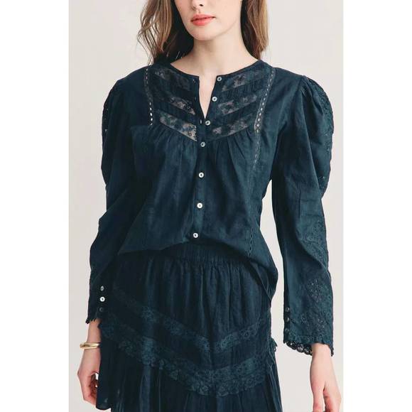 LoveShackFancy | Tops | New Loveshackfancy Broadway Blouse In Black ...